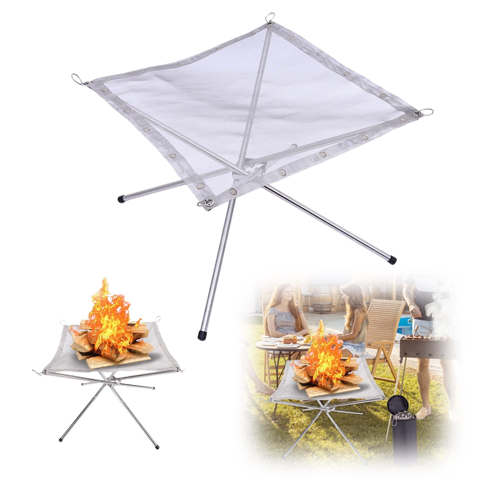 Portable Camping Fire Pit Stainless Steel Mesh Fire Pit Foldable ...