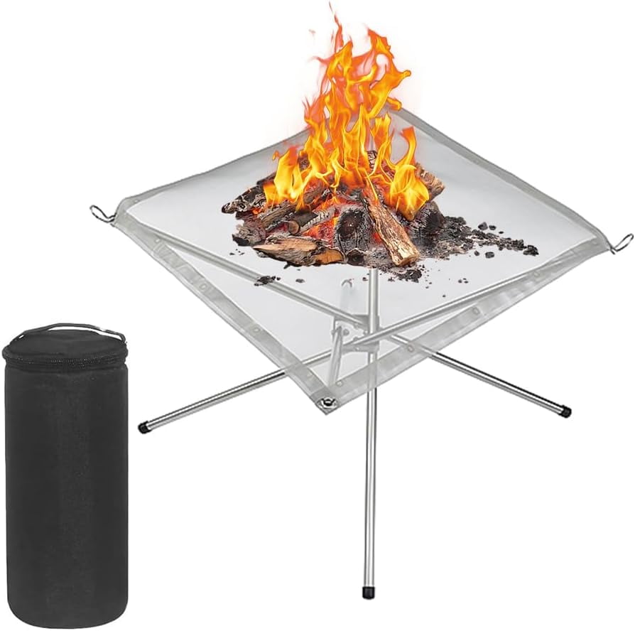 Portable Camping Fire Pit Stainless Steel Mesh Fire Pit Foldable ...