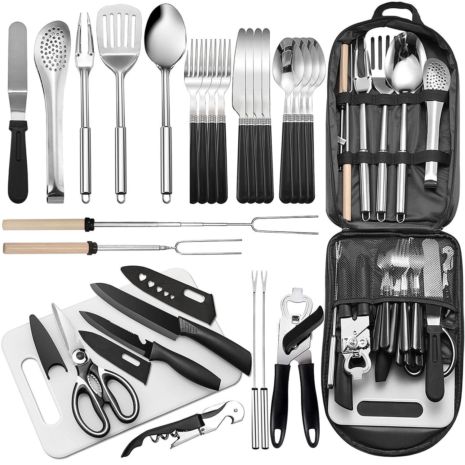Portable Camping Kitchen Essentials Set,27 Piece Stainless Steel ...