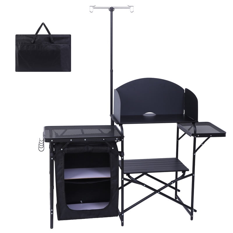 Portable Camping Kitchen Table, Foldable Cooking Station with Light ...