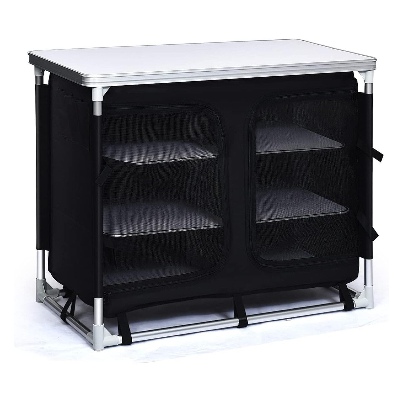 Portable Camping Kitchen Table with Storage Organizer, Aluminum Folding ...