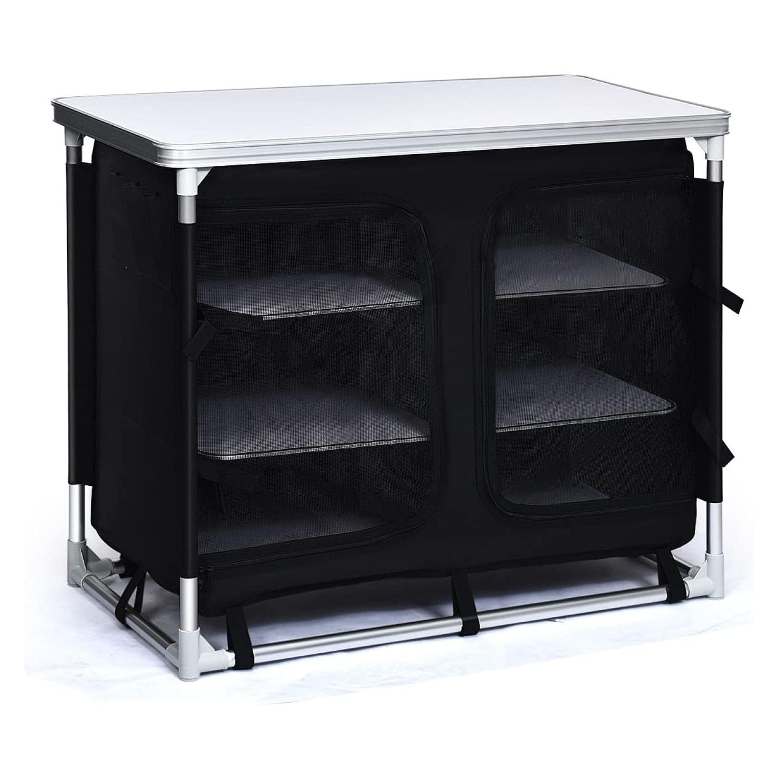 Portable Camping Kitchen Table with Storage Organizer, Aluminum Folding ...