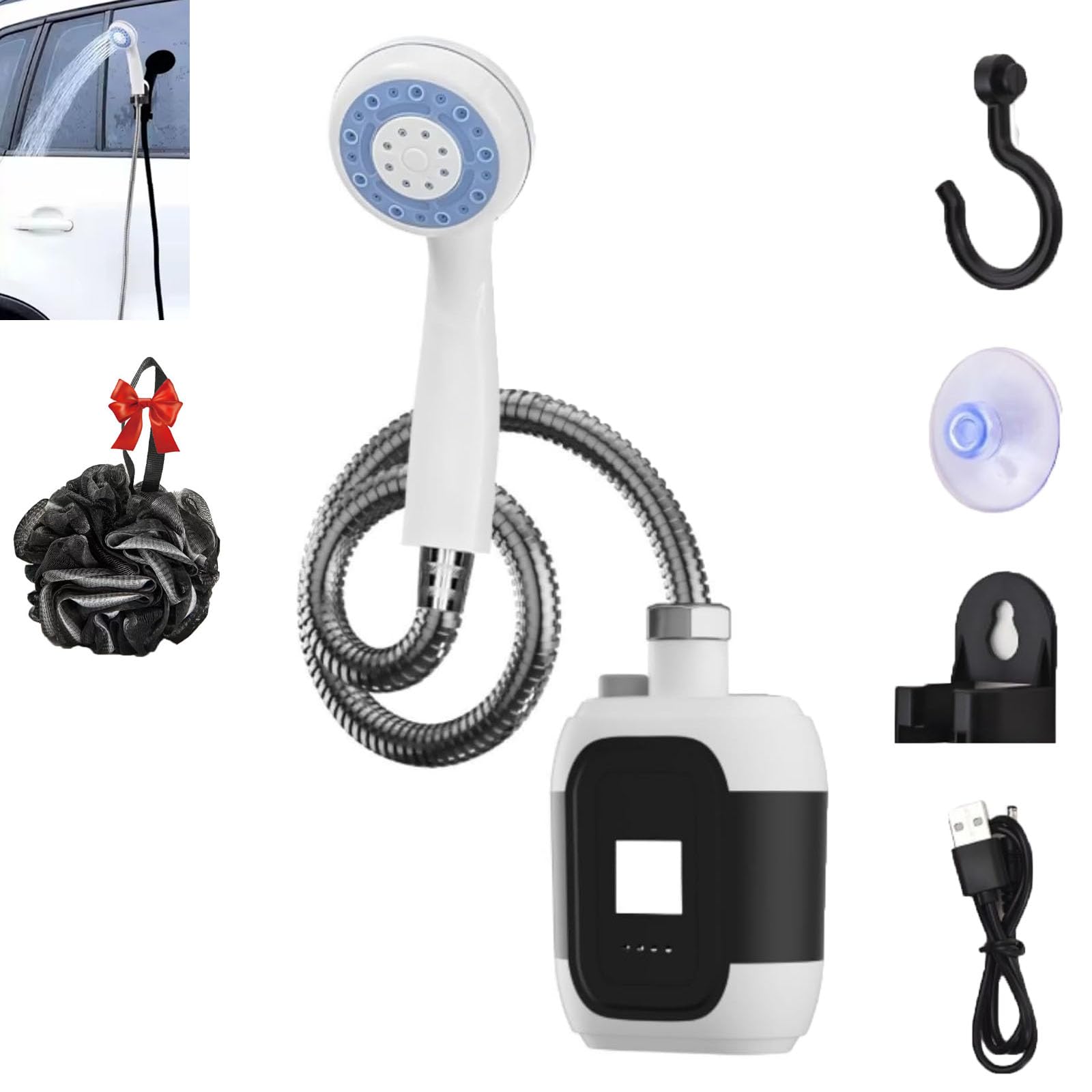 Portable Camping Shower with Adjustable Flow, Outdoor Camp Shower Pump ...