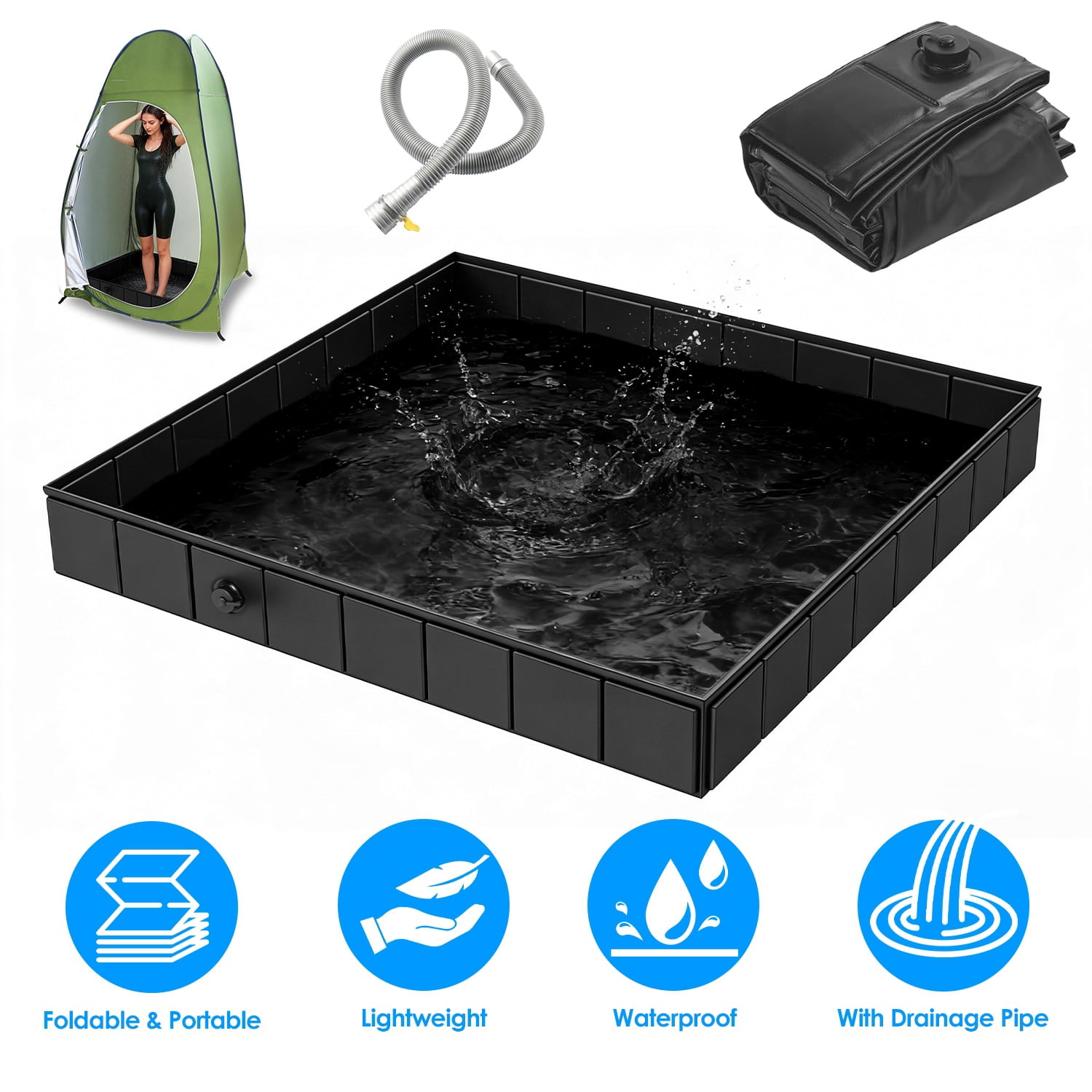 Portable Camping Shower Pan 41In Square Foldable PVC Shower Base with ...