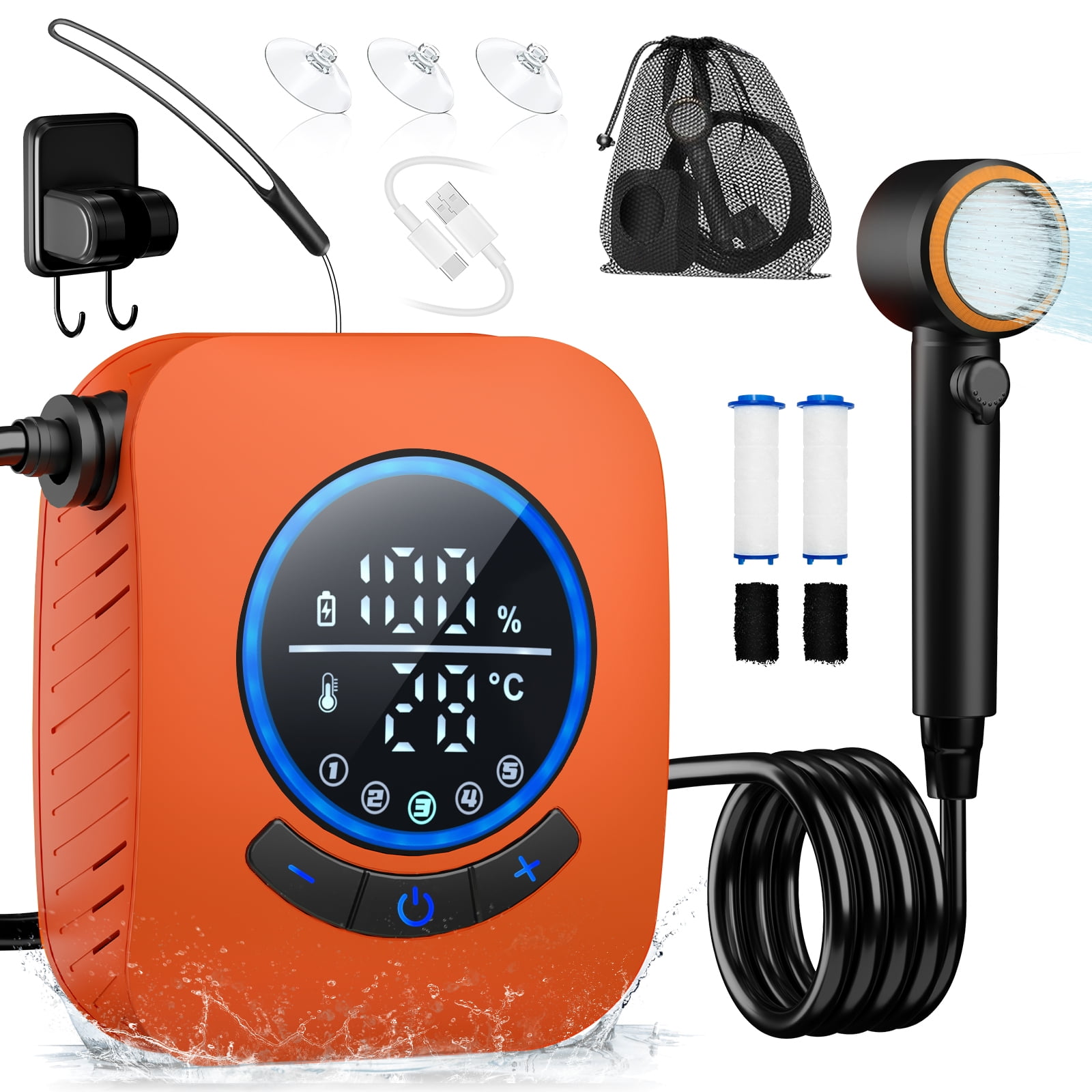 Portable Camping Shower Pump with 20L Bucket, Rechargeable Outdoor ...
