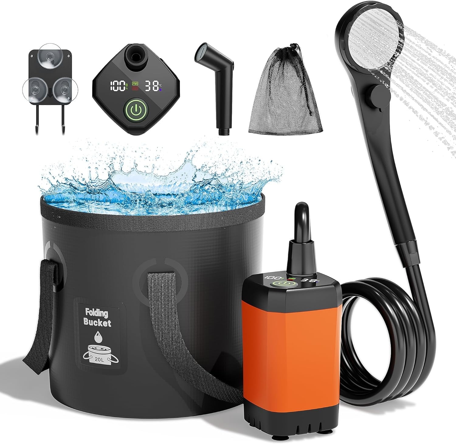 Portable Camping Shower, Upgrade 6000mAh Rechargeable Electric Shower ...
