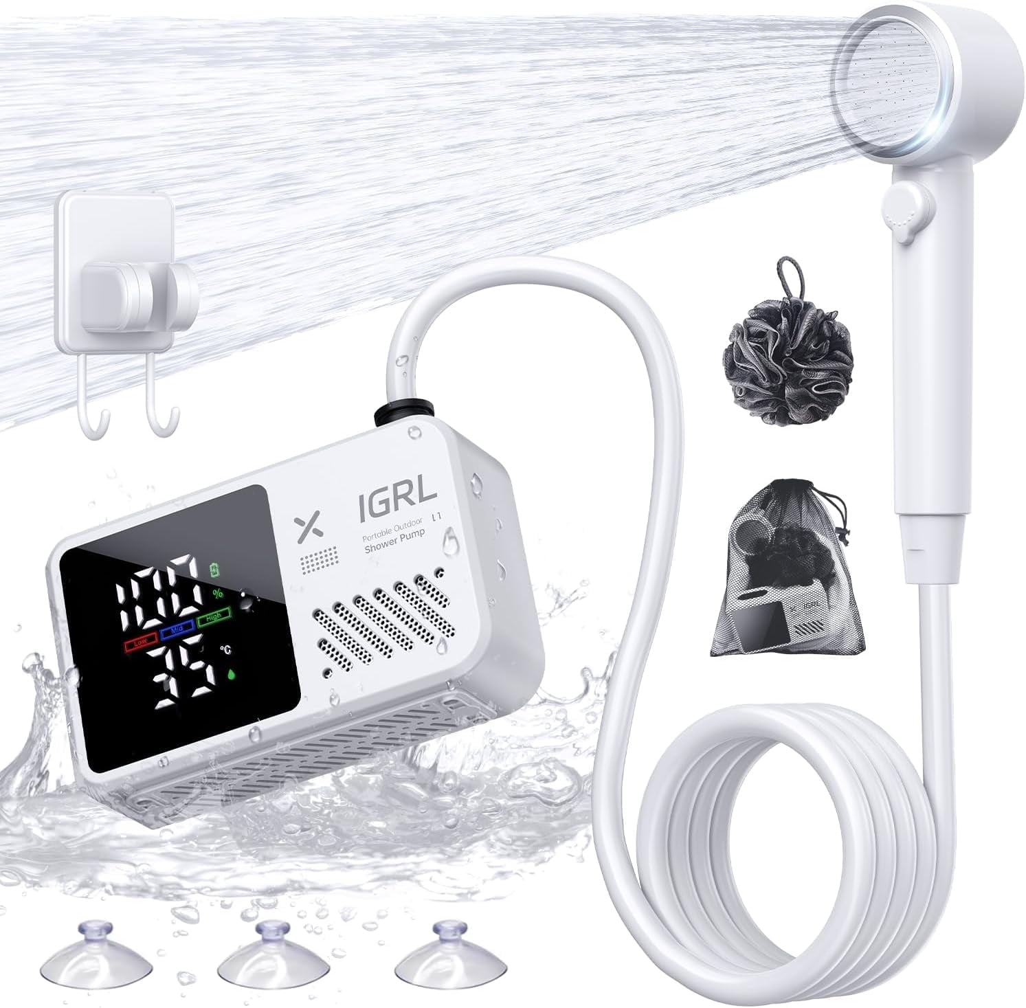 Portable Camping Shower kit - Rechargeable Pump with Bath Sponge, One ...