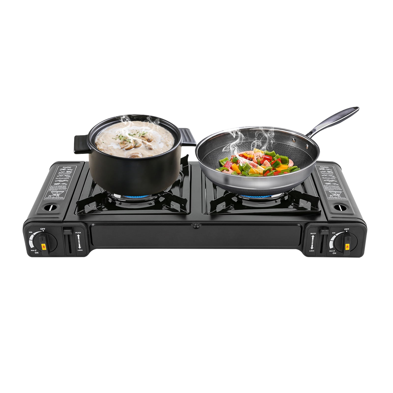Portable Camping Stove 2-Burner Butane Camping Stove, Rectangular ...