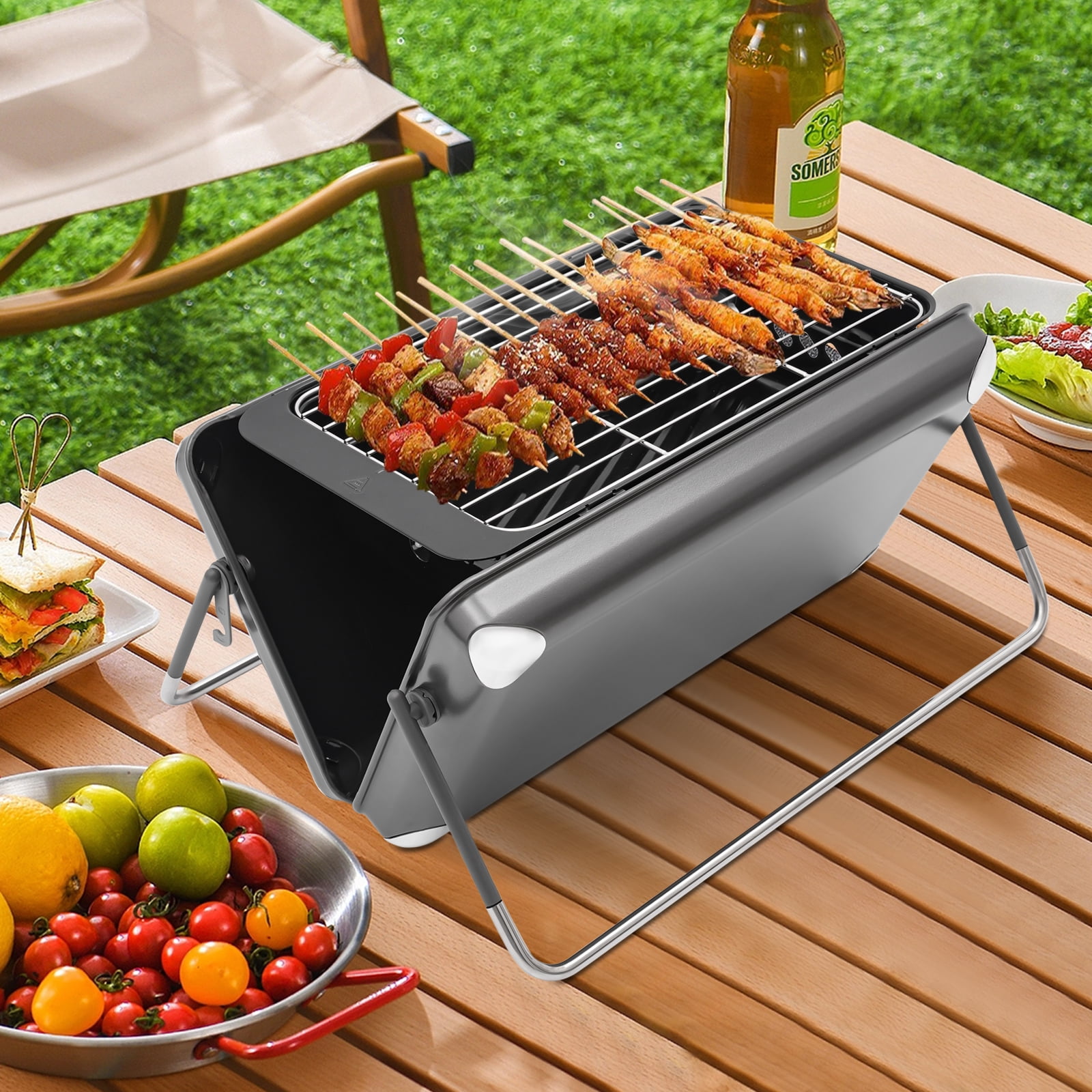 Portable Camping Stove, 2-in-1 Charcoal & Gas Portable Camping Grill ...