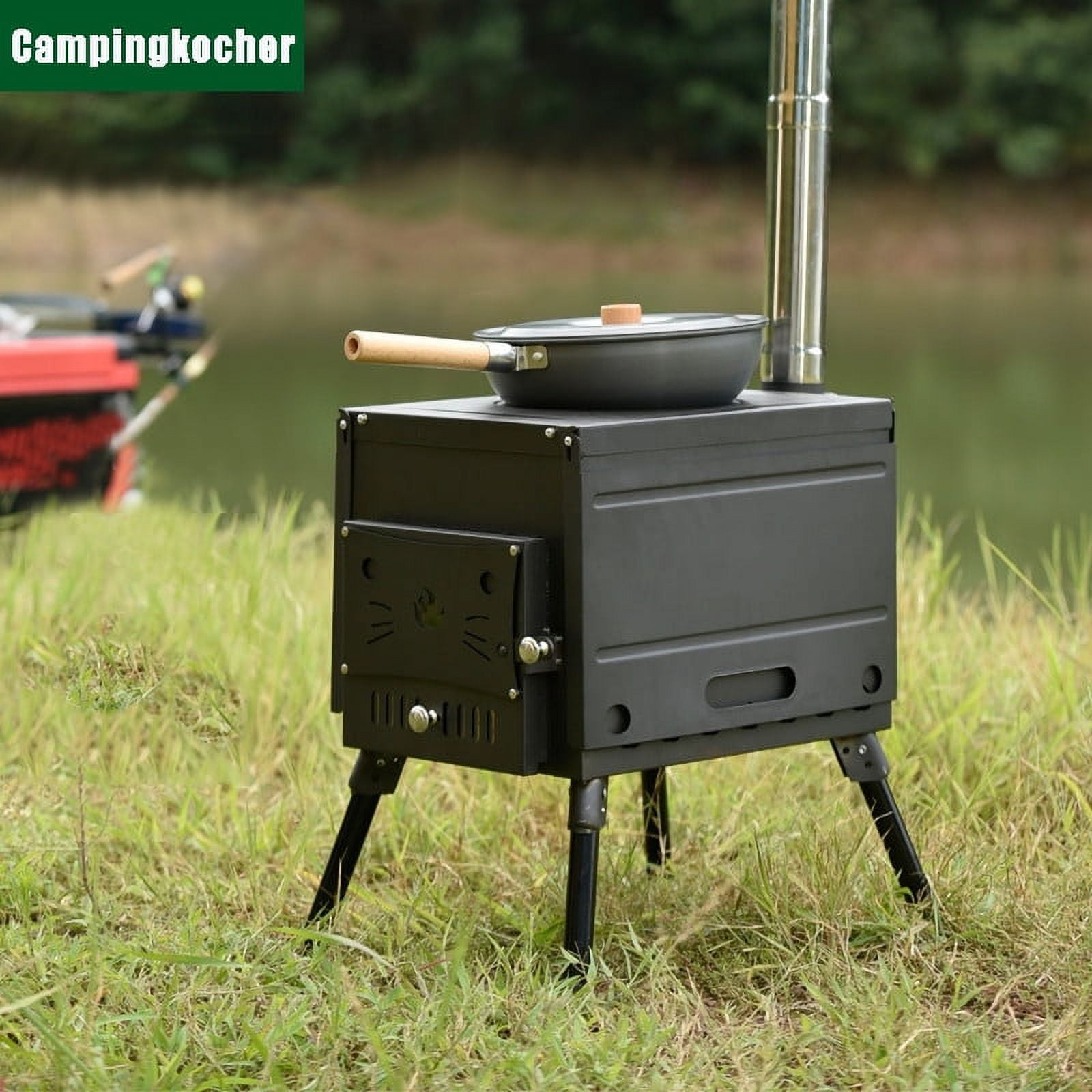 Large Tall Legs Outdoor Wood Burning Portable Camping Stove with Hot ...