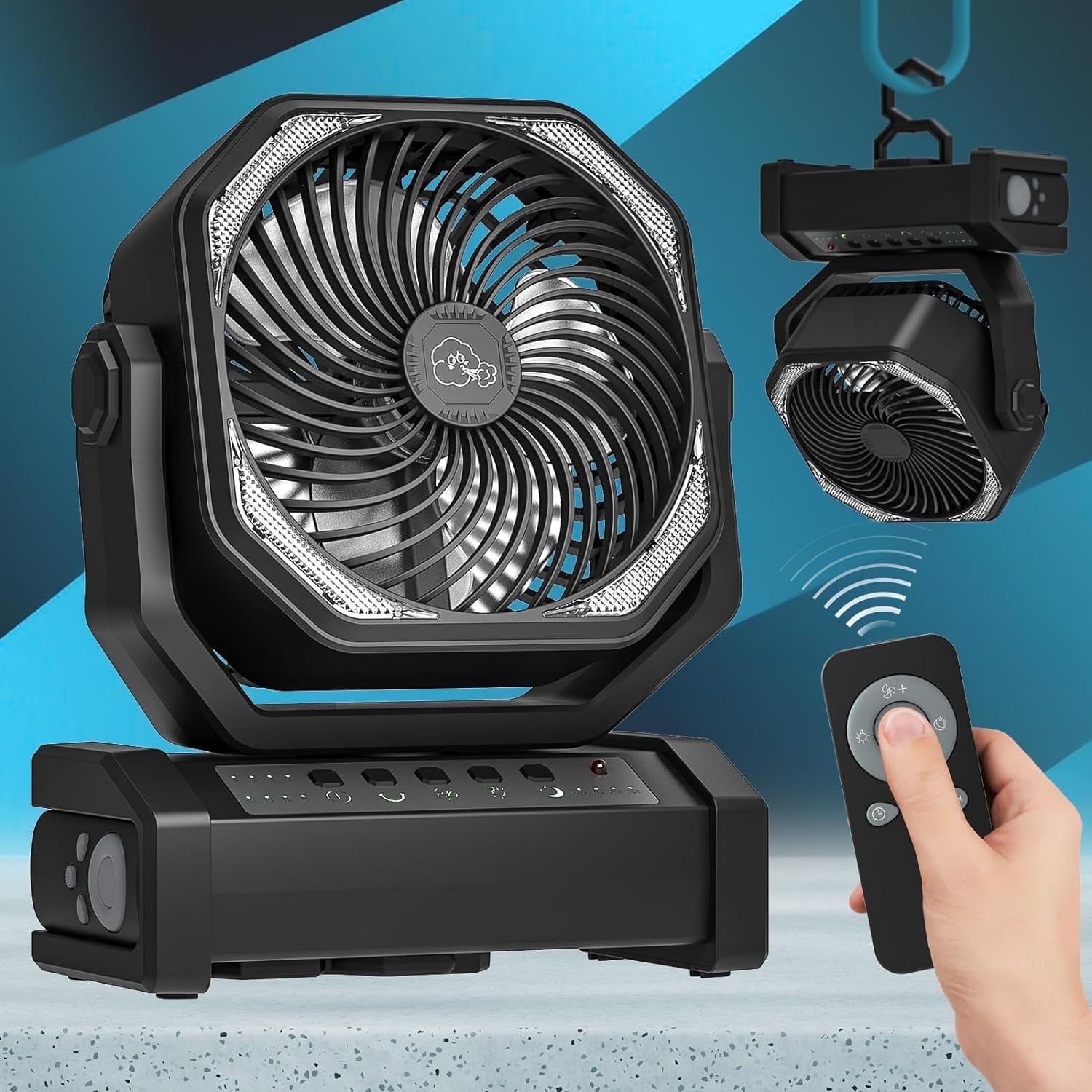 Portable Camping Tent Fan 20000mAh Rechargeable Battery Operated Desk ...