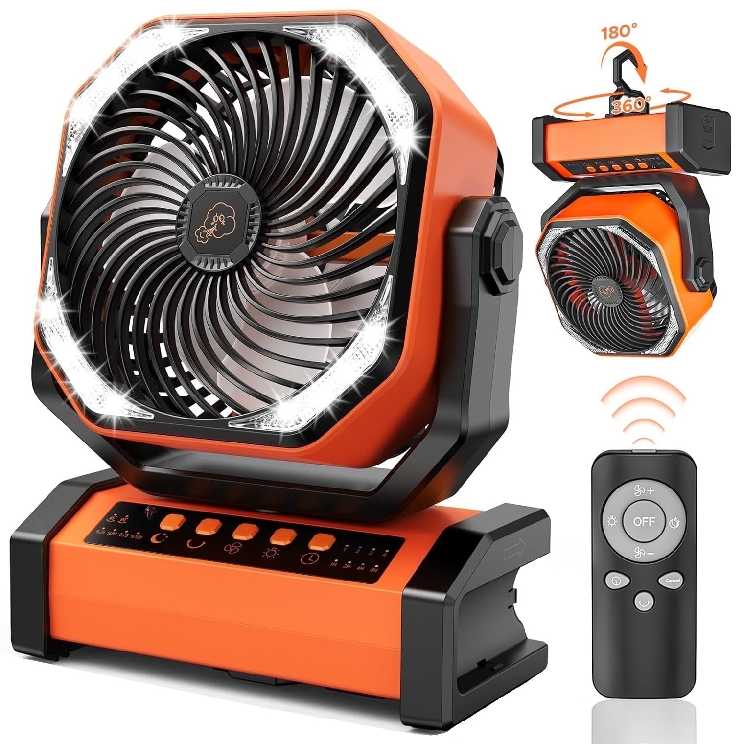 Portable Camping Tent Fan 20000mAh Rechargeable Battery Operated Desk ...