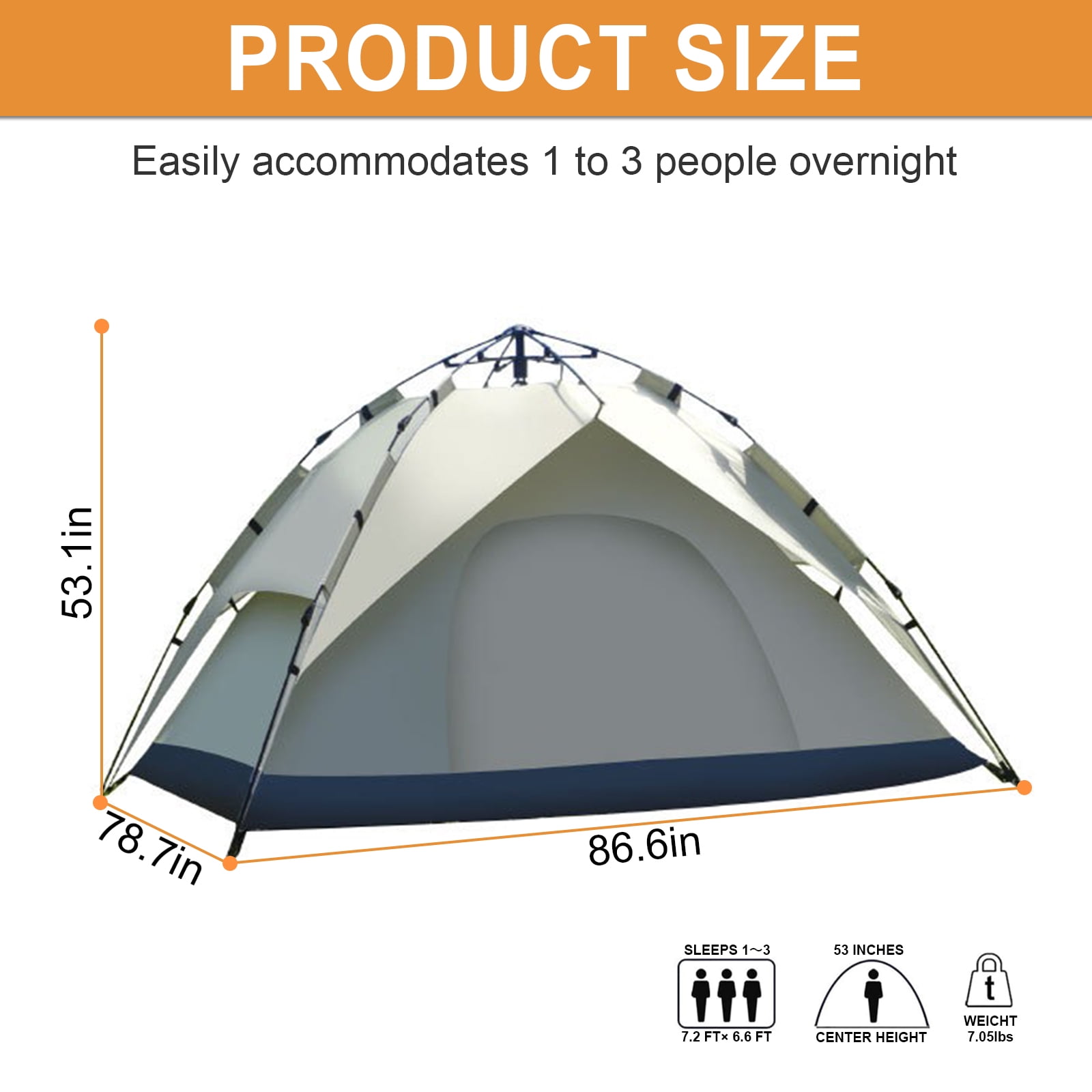Portable Camping Tents for 2-3 Person, Waterproof Lightweight Instant ...