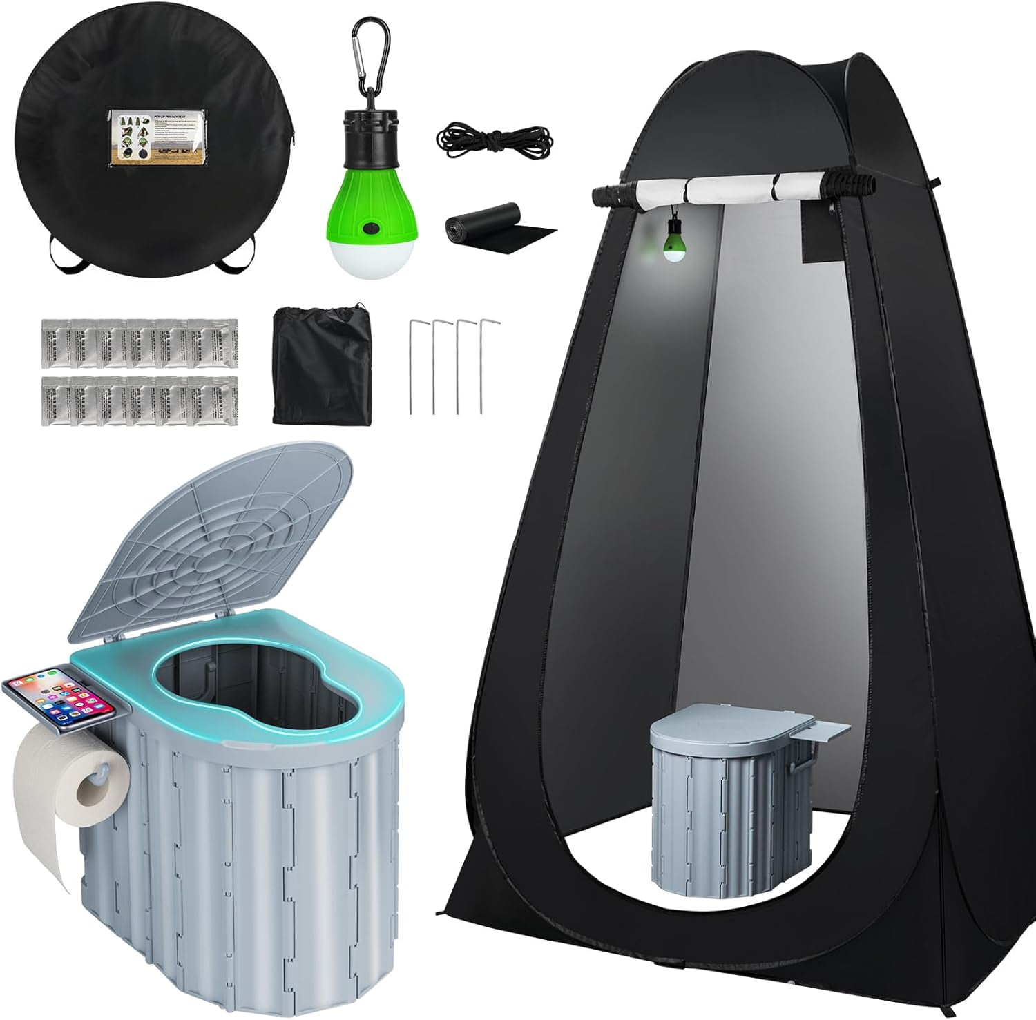 Portable Camping Toilet with Pop-Up Privacy Tent, 12-inch Toilet Seat ...