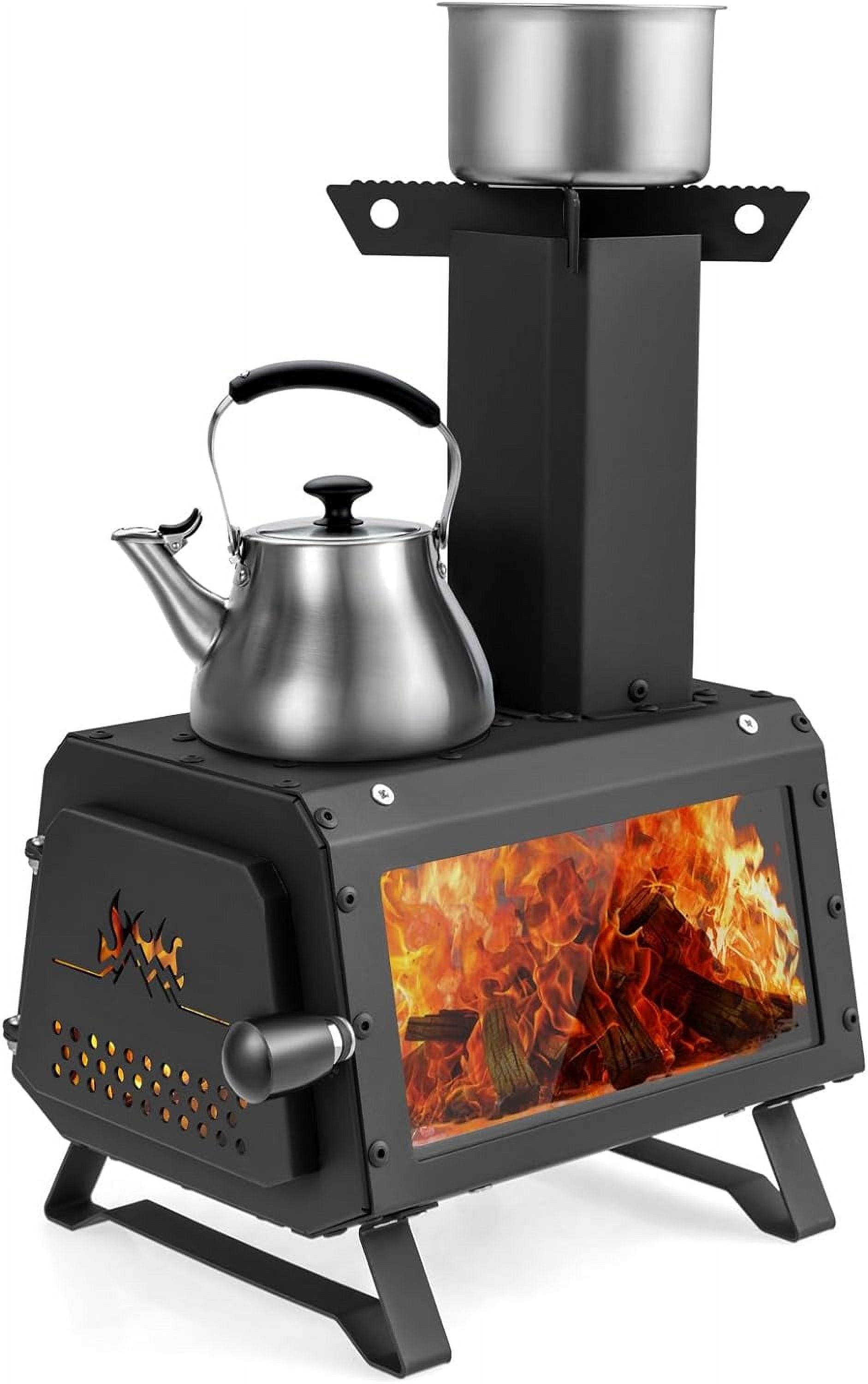 Portable Camping Wood Stove - Mini Wood Burning Stove w/ 2 Cooking ...