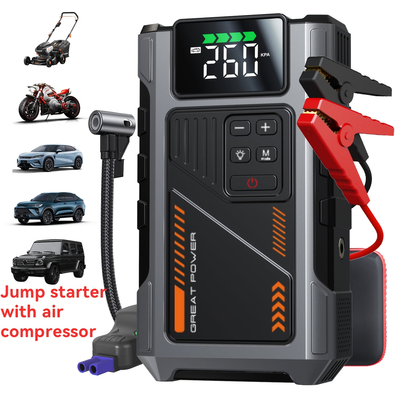 Portable Car Air Compressor and Starter with LED Emergency Light, Peak ...