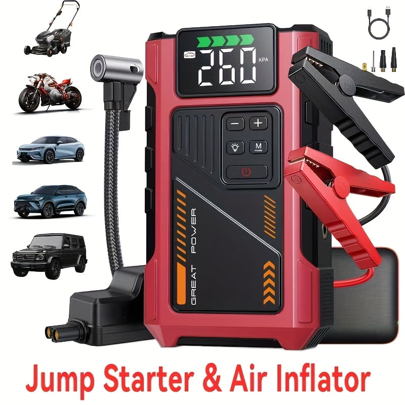 Portable Car Air Compressor and Starter with LED Emergency Light, Peak ...