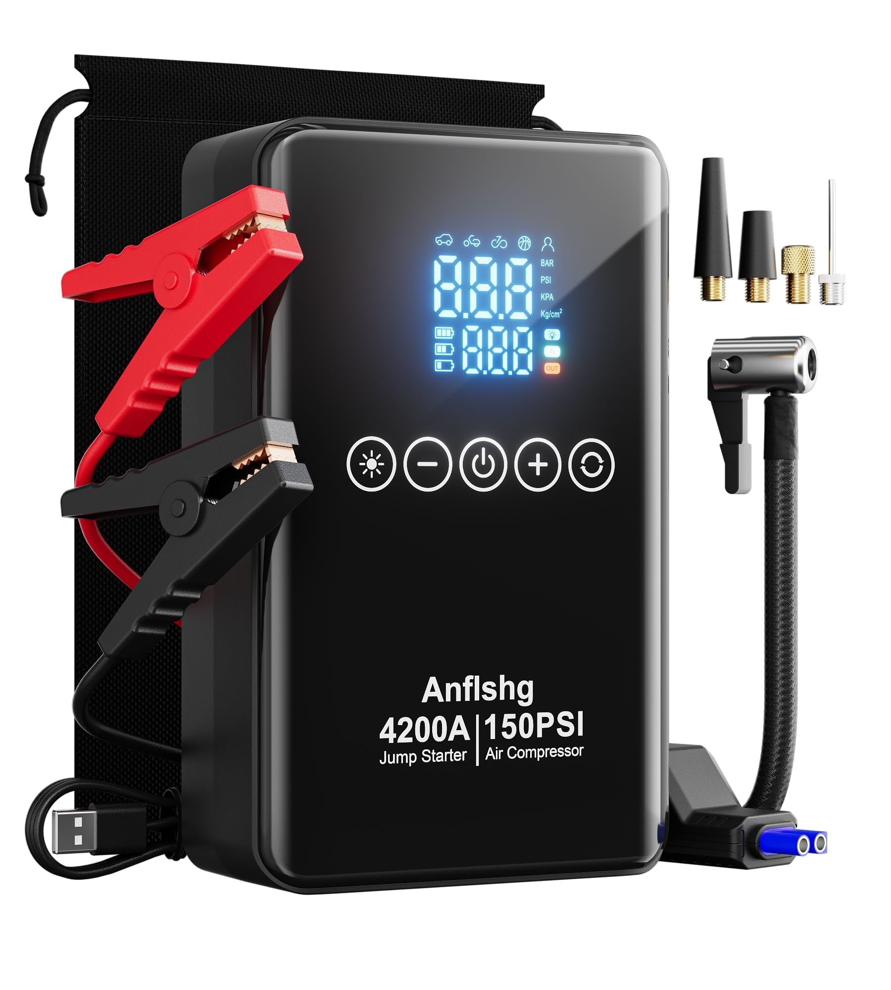 Portable Car Battery Jump Starter with Air Compressor, 4200A 150 PSI ...
