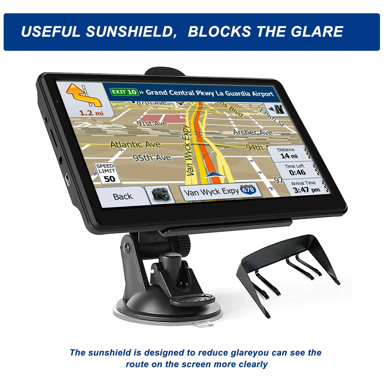 Portable Car GPS Navigator for Vehicle Trucks (7-inch GPS + Sunshade ...