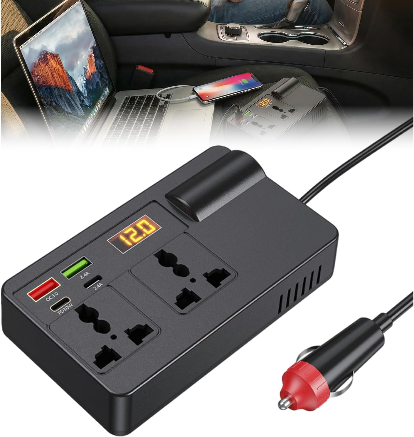 Portable Car Inverter 12V/24V to 220V with Digital Display, Smart ...