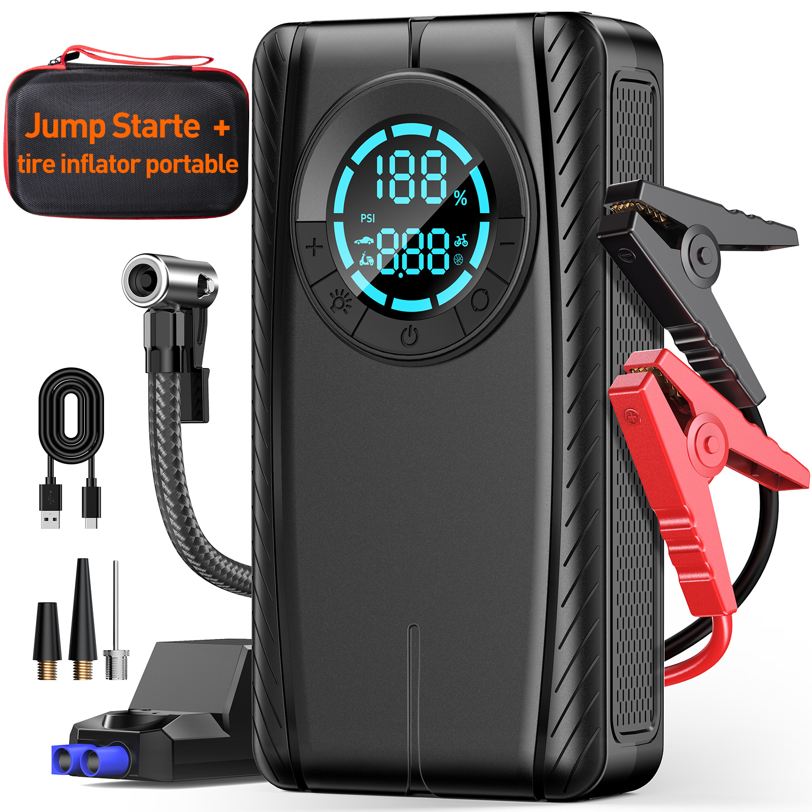 Portable Car Jump Starter with Air Compressor - 1500A Car Battery Jump ...