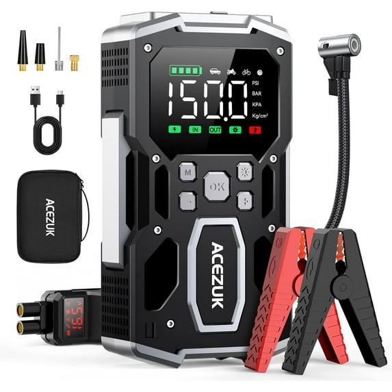 Portable Car Jump Starter with Air Compressor, 150PSI 8000A Jump ...