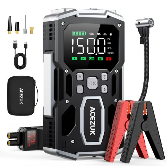 Portable Car Jump Starter with Air Compressor, ACEZUK 150PSI 8000A Jump ...