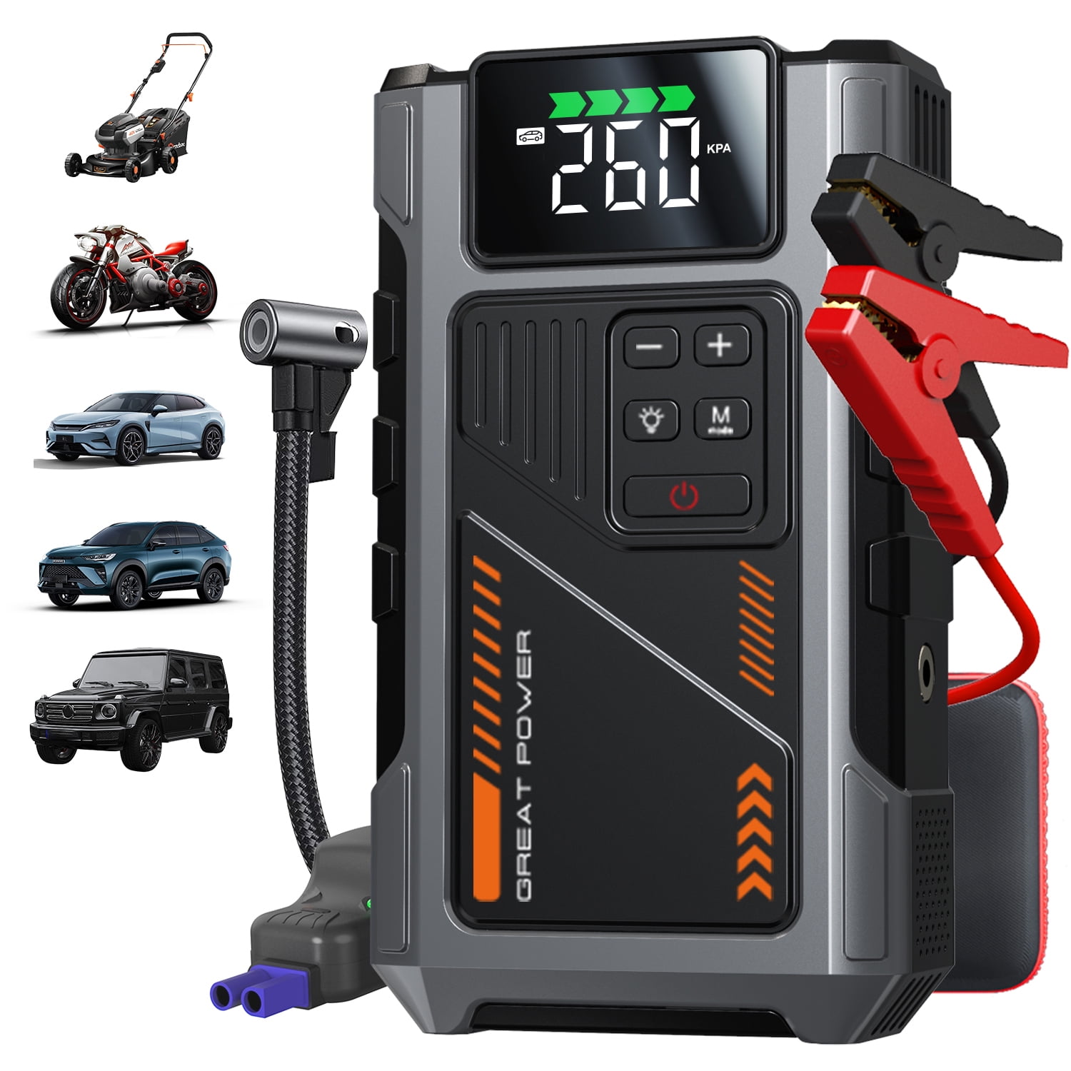Portable Car Jump Starter With Air Compressor, 4000A Peak(7.5L Gas, 6 ...