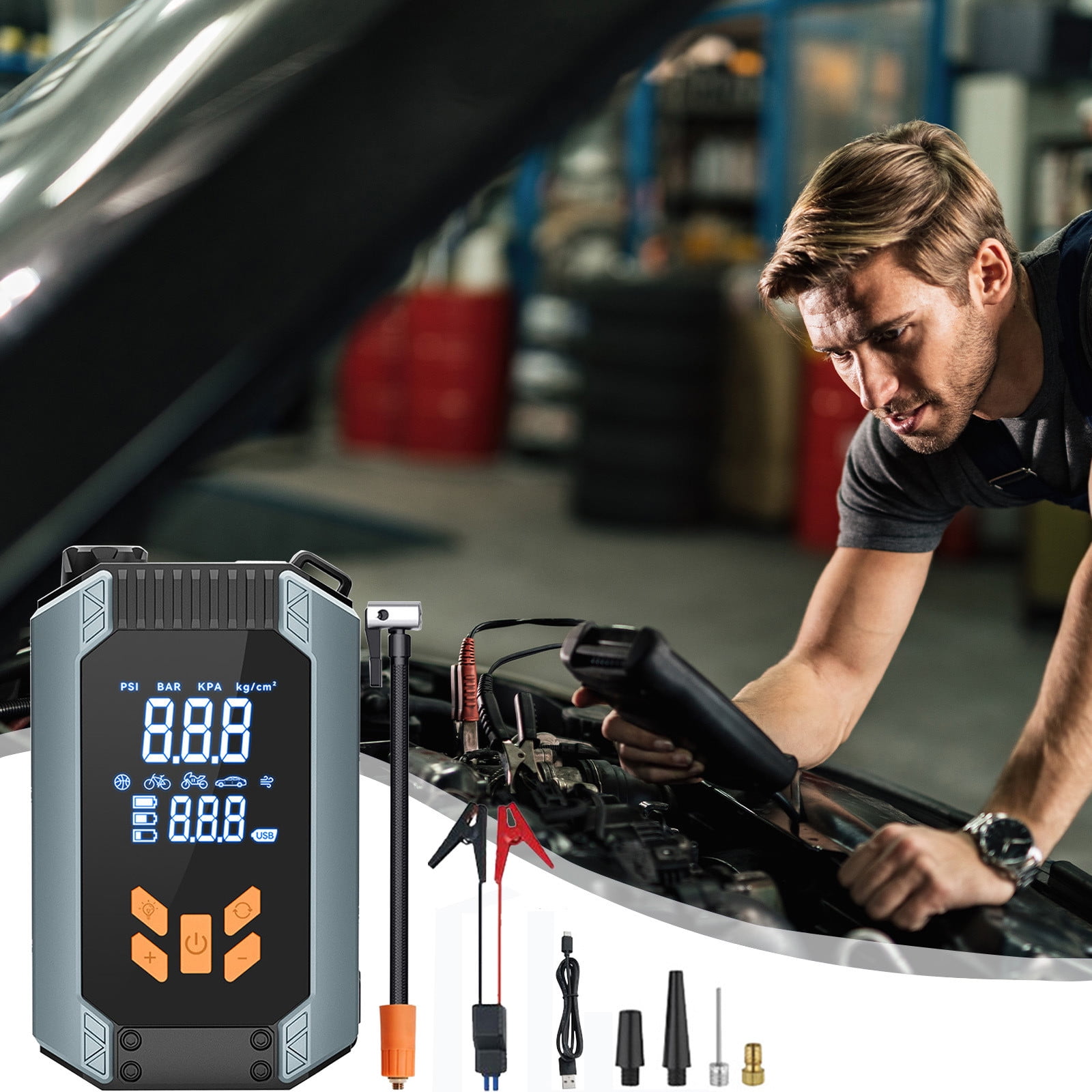 Portable Car Jump Starters and Tire Inflator Pump, 150PSI, 7200mA, 12V ...