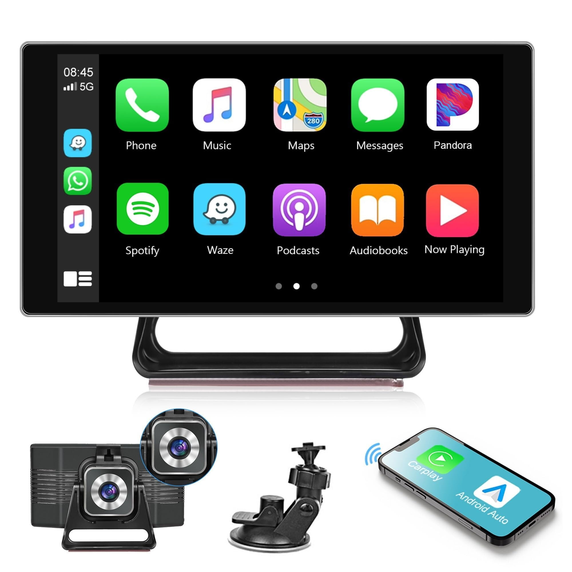 Portable Car Radio with 4K Dash Cam Wireless Apple Carplay Android Auto ...