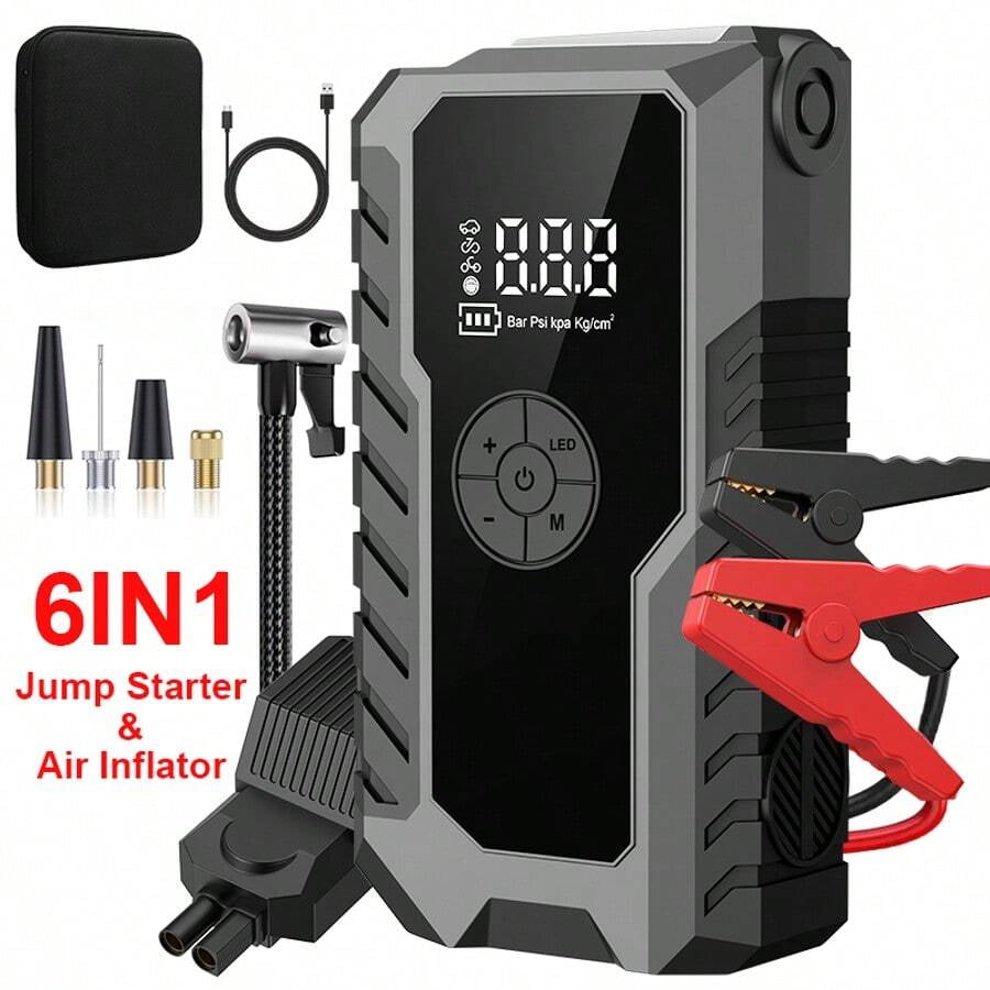 Portable Car Starter With Air Compressor, 4000A Peak Battery Jump-Start ...