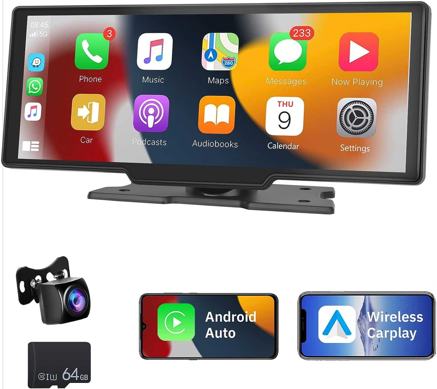 Portable Car Stereo Wireless Apple Carplay Android Auto, 10.26 Inch IPS ...