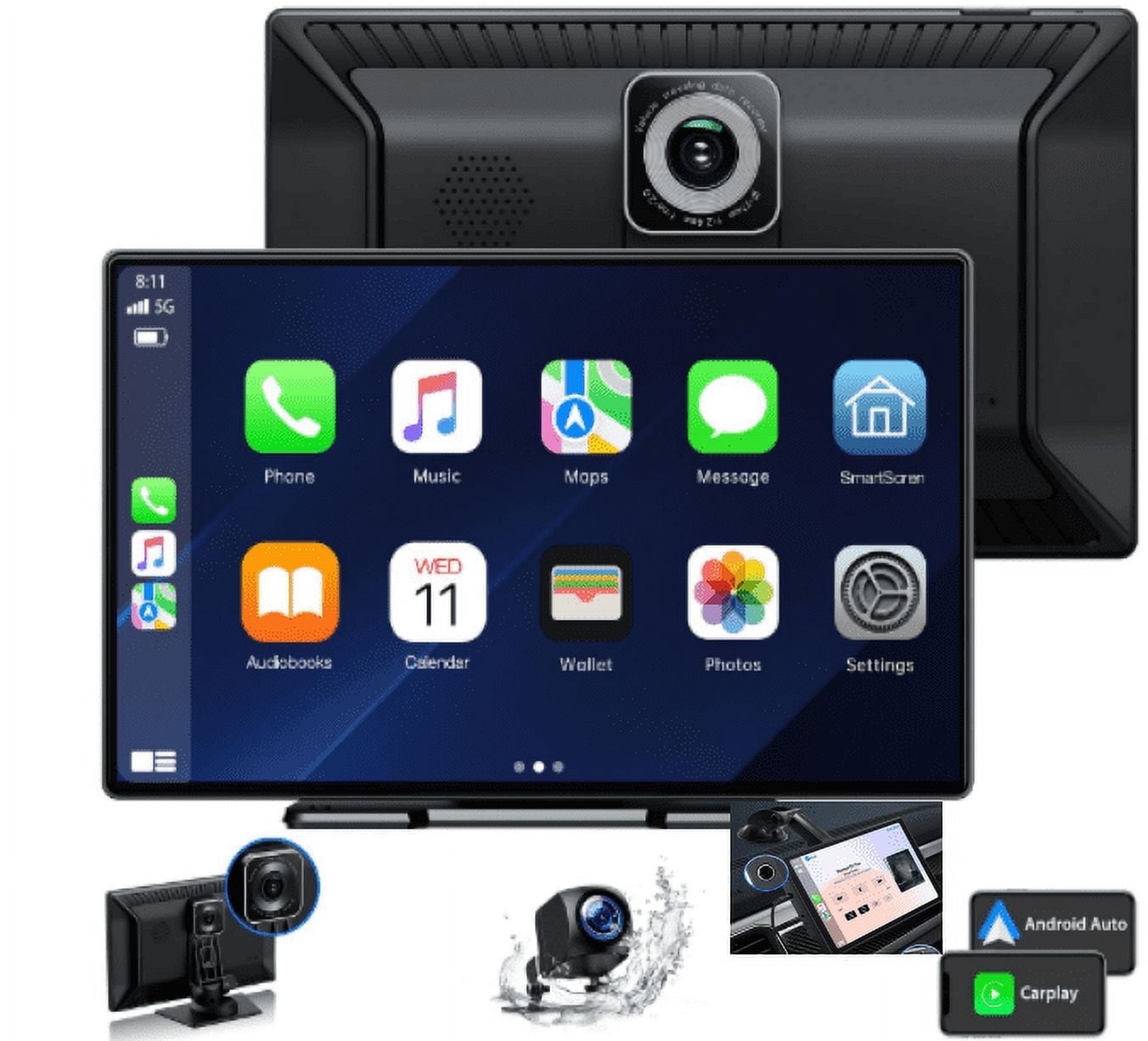 Pecham Wireless CarPlay Screen, 9" FHD Touchscreen Car Audio Receiver ...