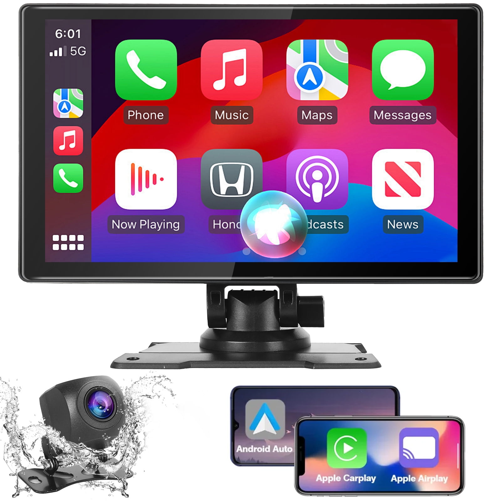 Portable Car Stereo with Apple Carplay,9" Carplay Screen with Backup ...