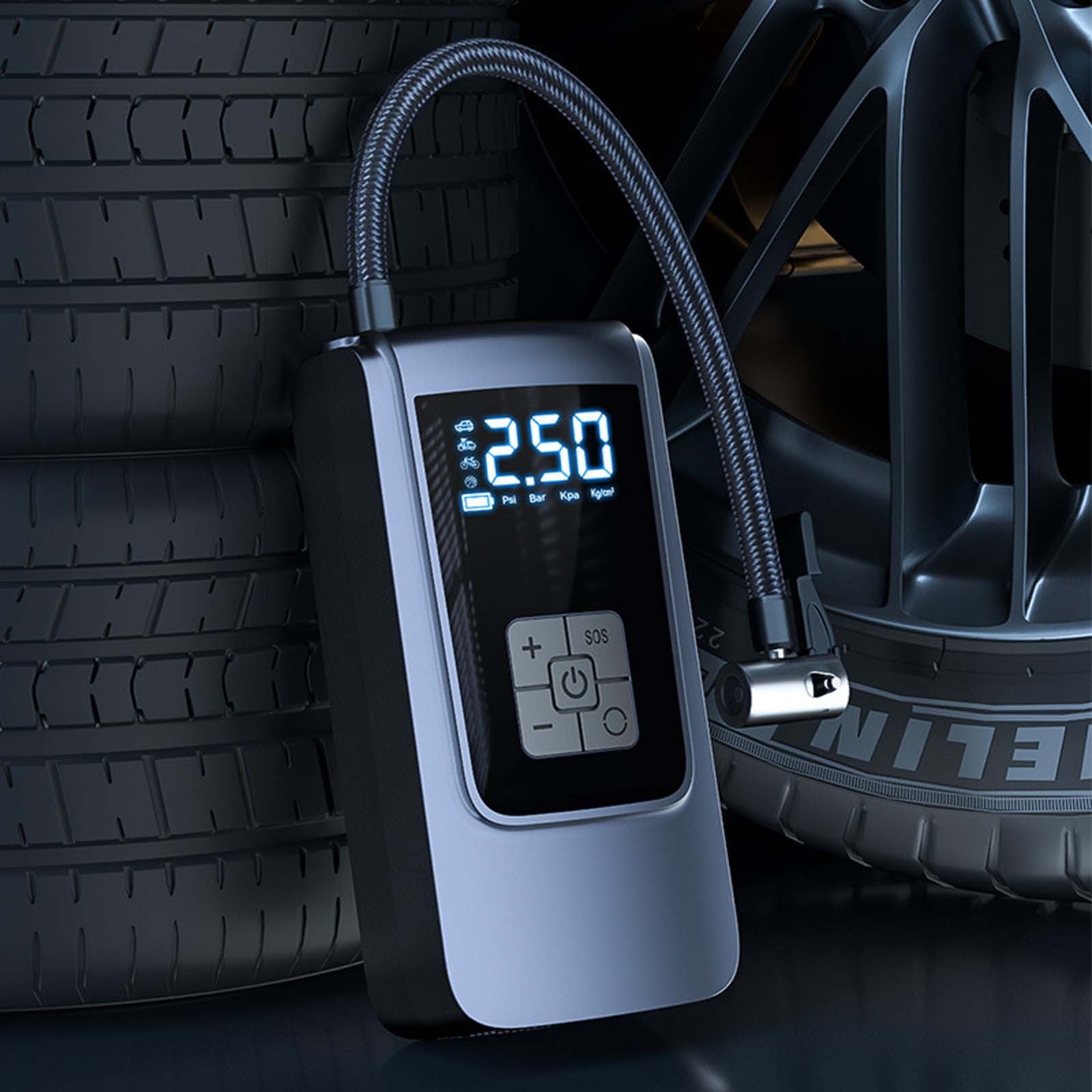 Portable Car Tire Inflator, Wireless Electric Pump, Digital Pressure ...