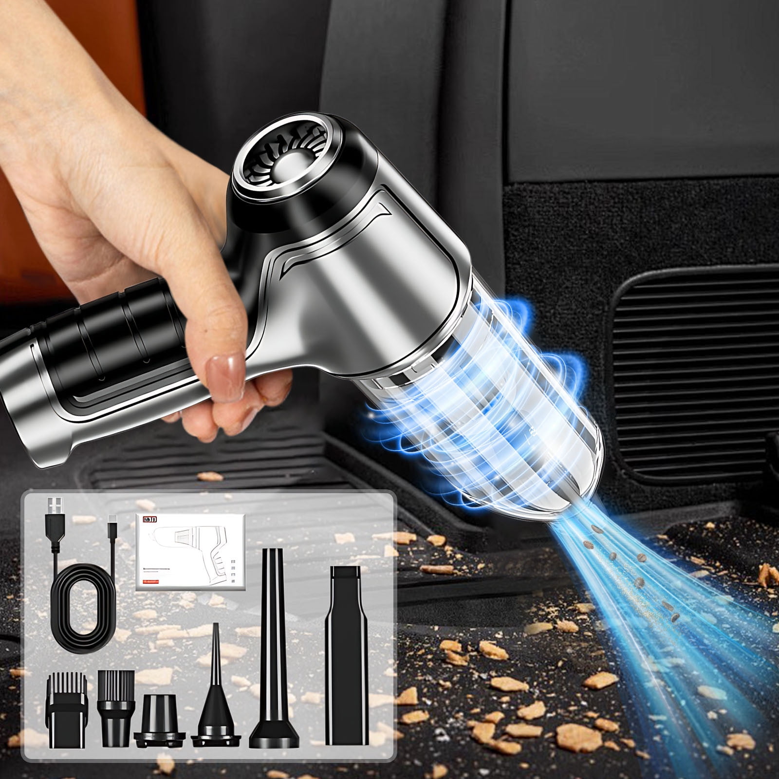 Portable Car Vacuum Cleaner 12V Cordless Handheld Auto Vacuum with ...