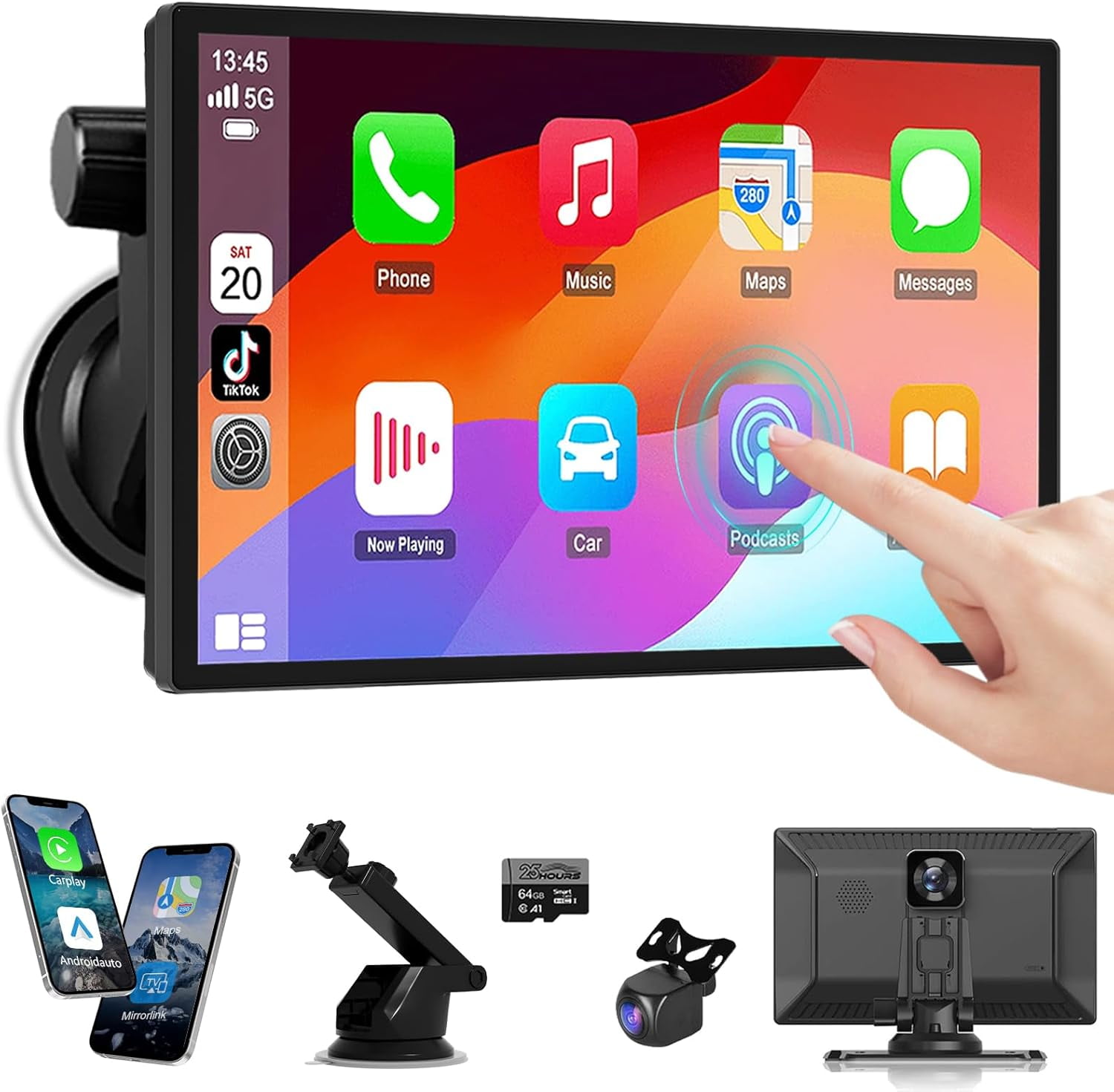 Portable Carplay Screen for Car, Wireless Apple Carplay & Android Auto ...