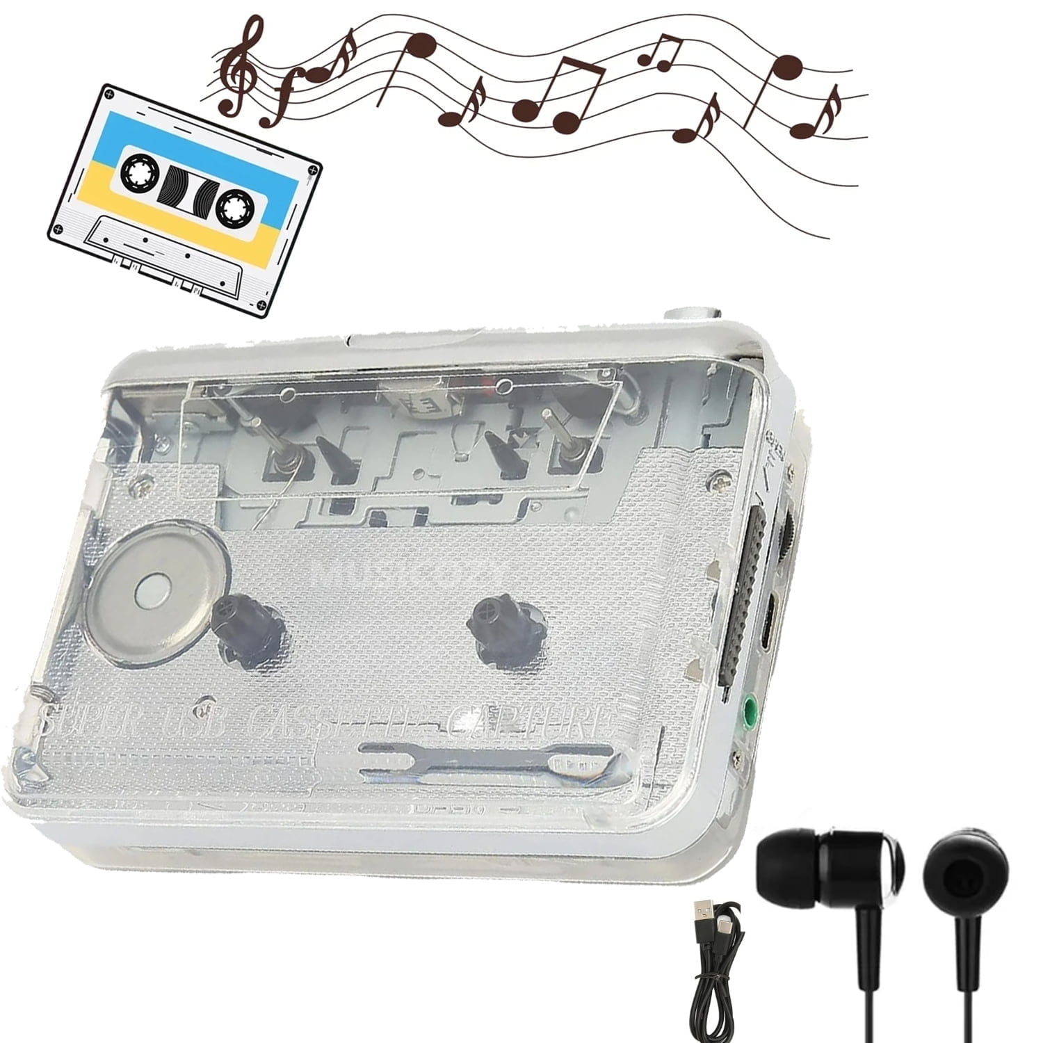 Portable Cassette Player, USB Tape to MP3 Converter Digitizer Player ...