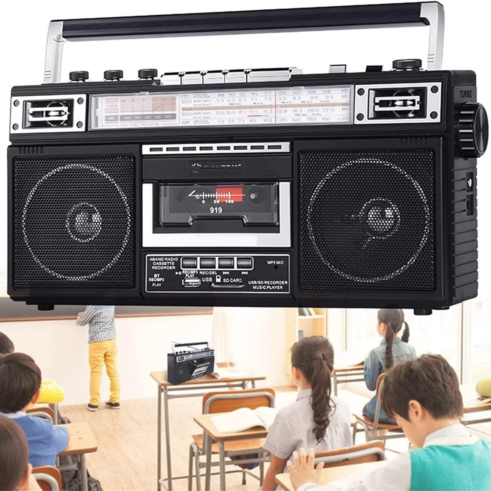 Portable Cassette Recorder Tape Player Radio,Bluetooth CD Boombox,with ...