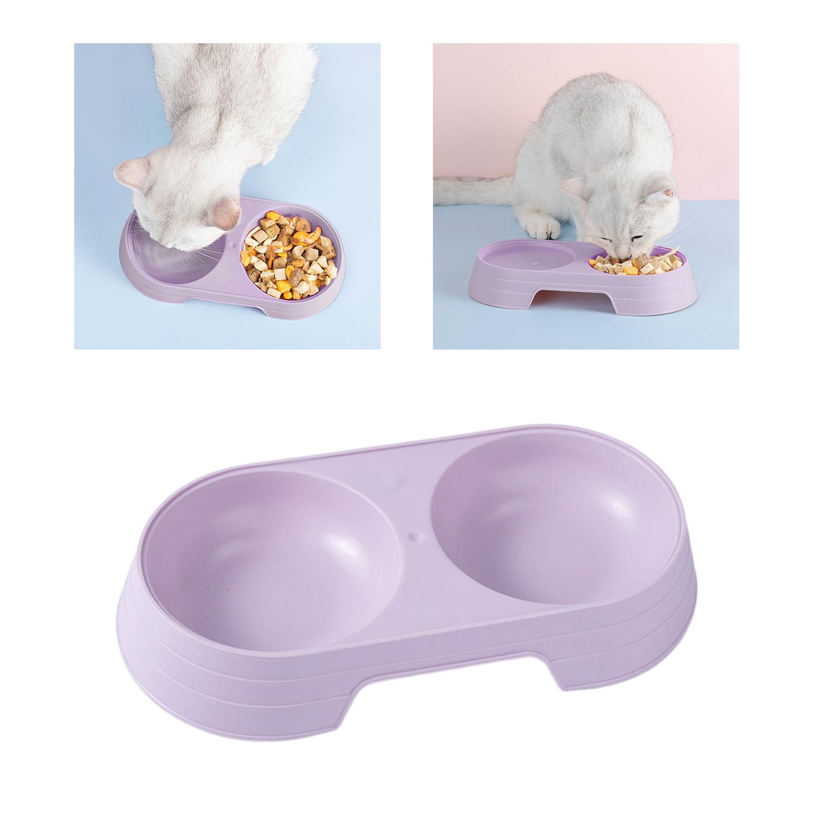 Portable Cat Double Bowls Pet Feeder Feeding Dishes Food Container ...