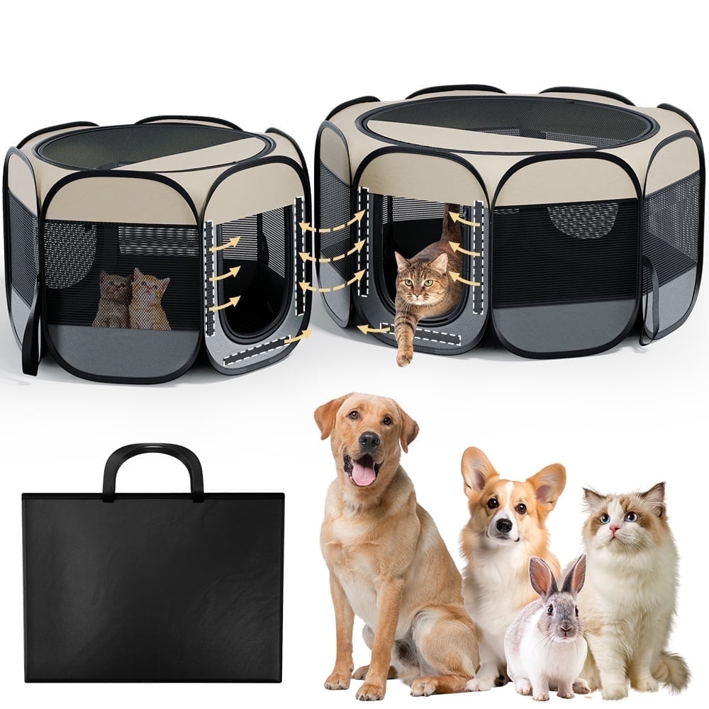 2-in-1 Dog Playpens, SINGES Portable Pet Playpen 2-Room, Pop-up Dog ...