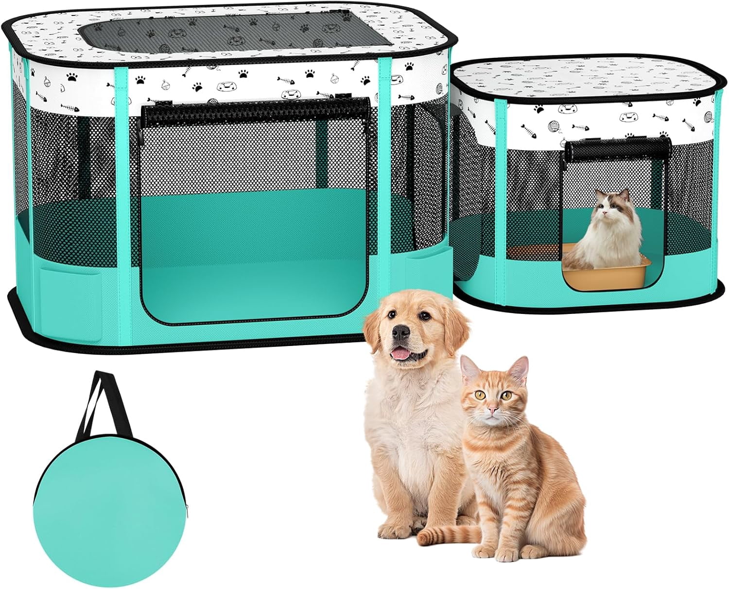 Portable Cat Playpen, 8-Rod Reinforced Kitten Dog Playpens, Foldable ...