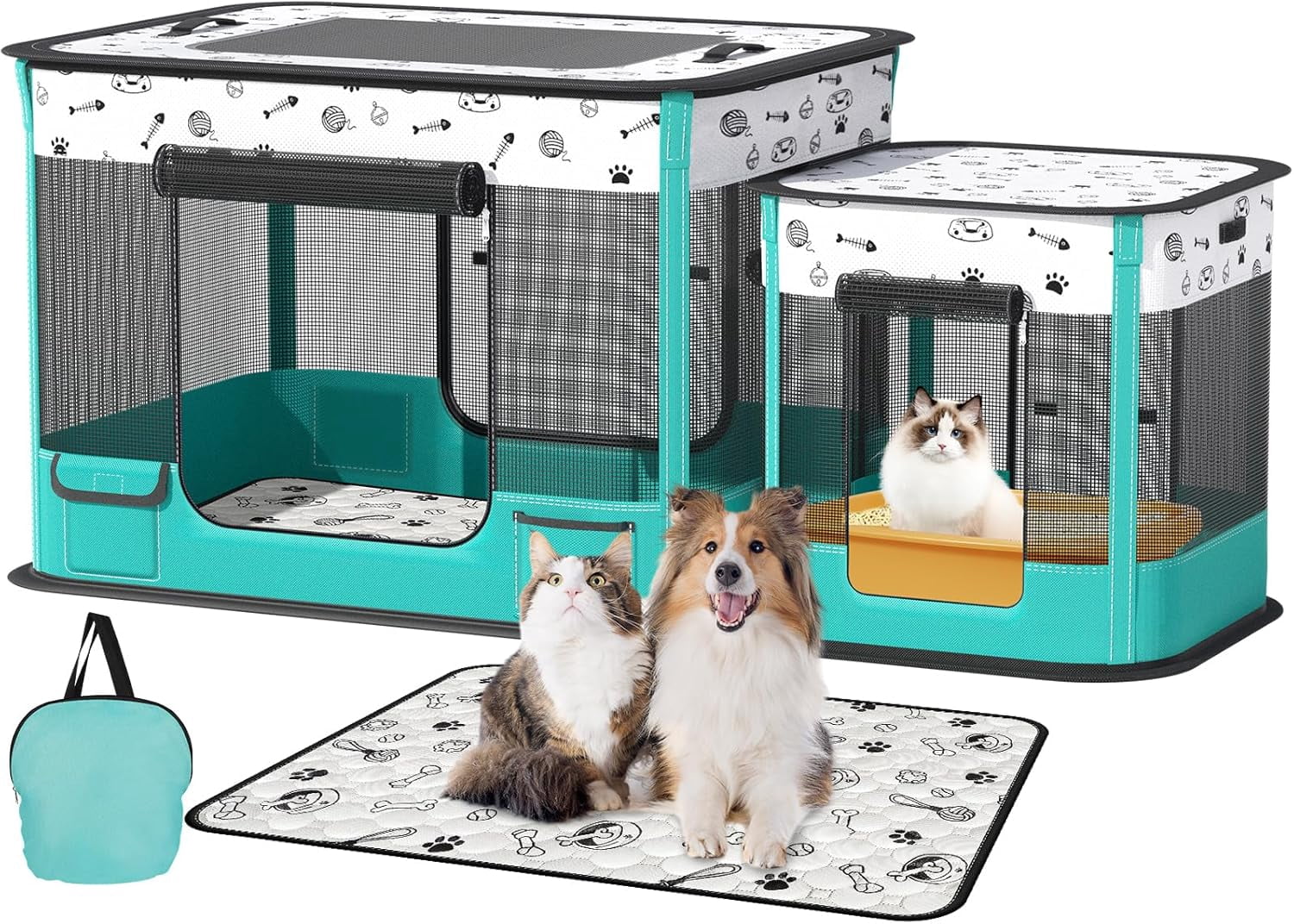 Portable Cat Playpen, Foldable Pet Dog Playpen with Pet Pee Pad ...