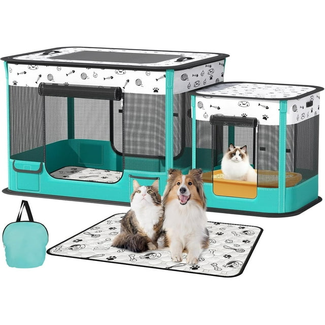 Portable Cat Playpen, Foldable Pet Dog Playpen with Pet Pee Pad ...