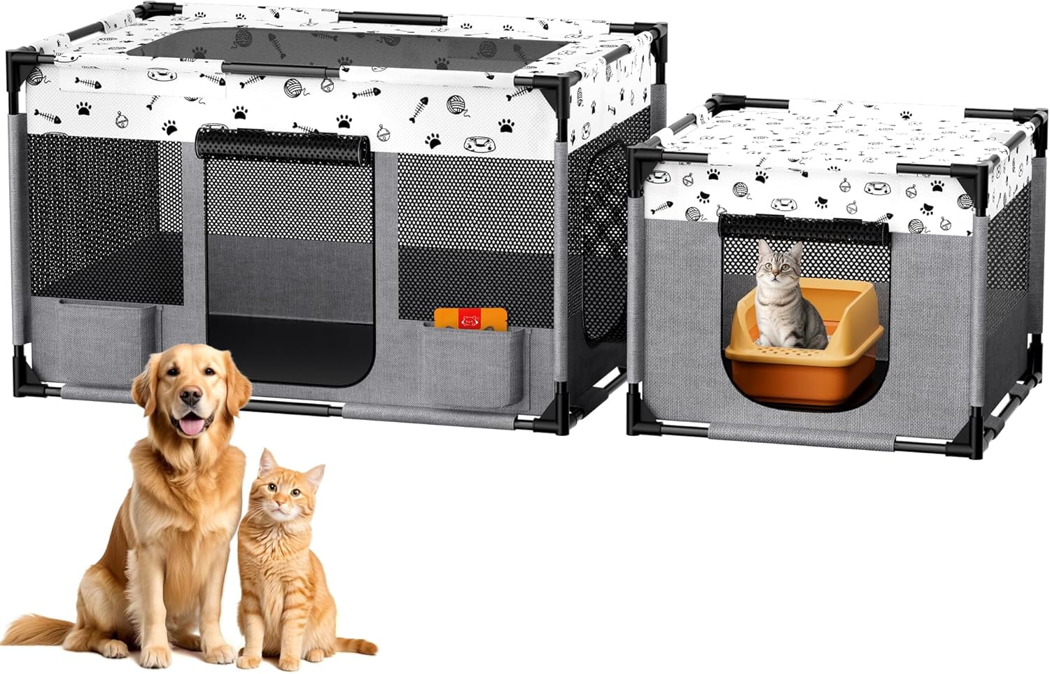 Portable Cat Playpen, Pet Dog Playpen, Kitten Puppy Play Pen for Indoor ...