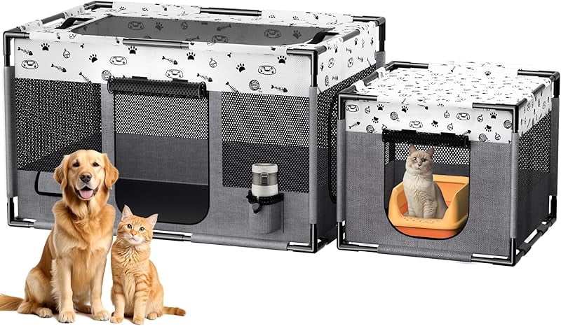 Portable Cat Playpen, Pet Dog Playpen, Kitten Puppy Play Pen for Indoor ...