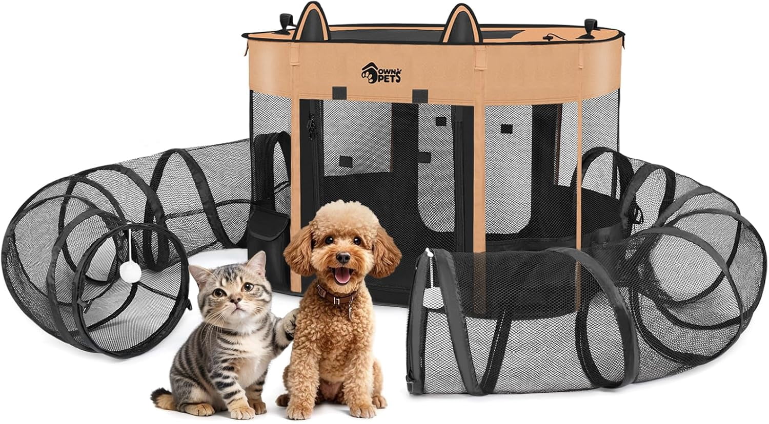 Portable Cat Playpen with Removable Tunnel, Foldable Puppy Play Pen ...