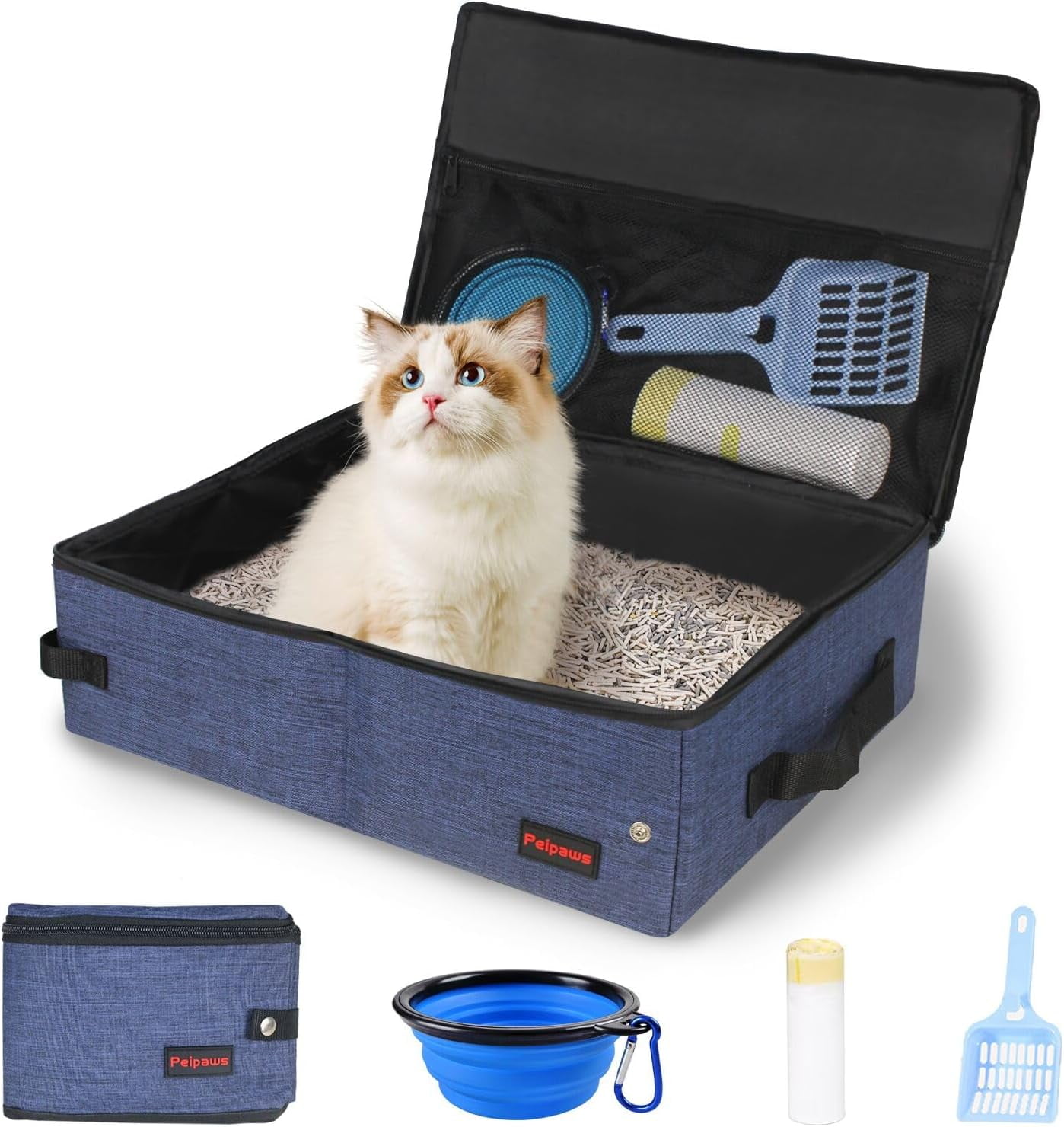 Portable Cat Travel Litter Box. Zipped Lid, Collapsible Litter Box for ...
