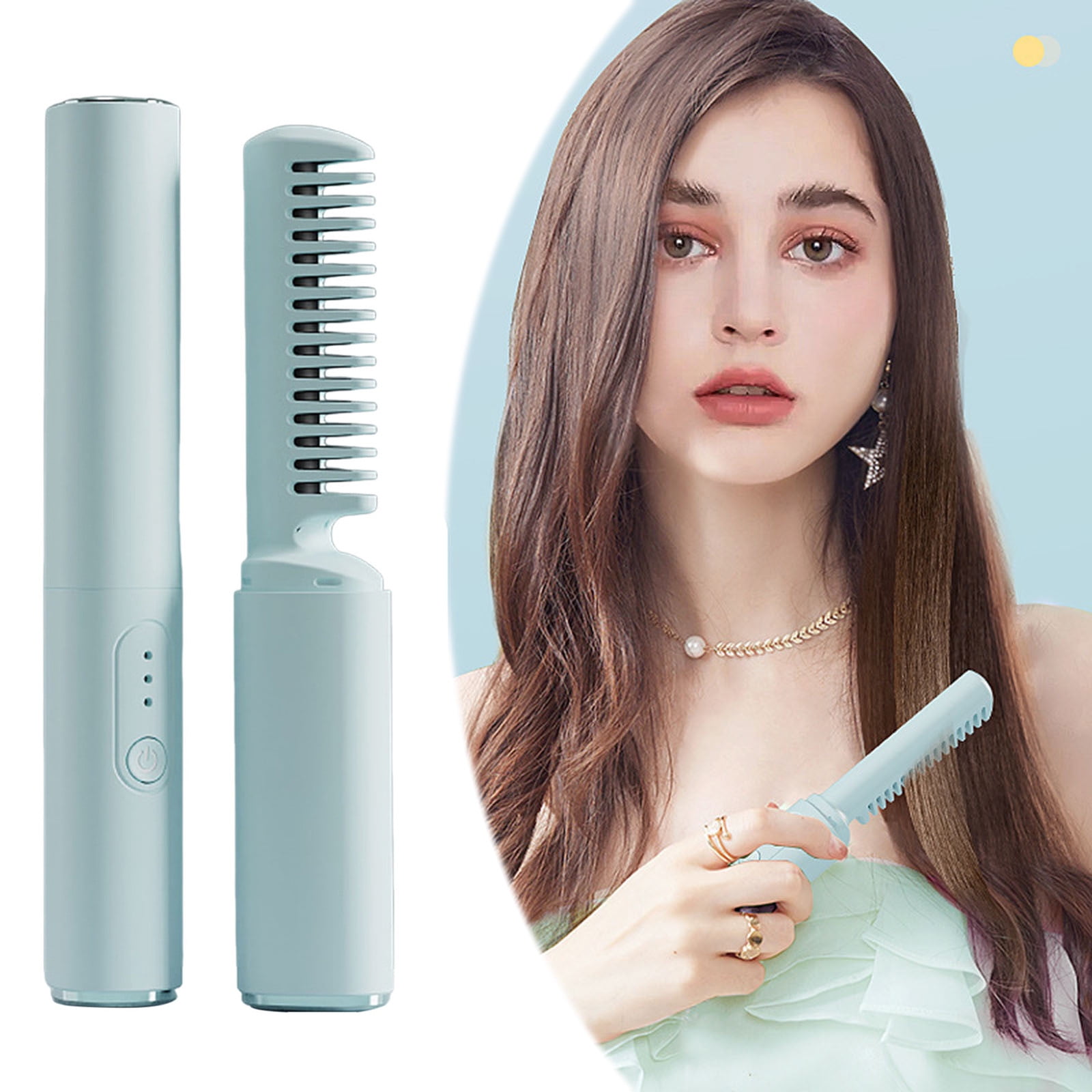 Portable Ceramic Hair Styling Comb with 3 Temperature Settings 2 in 1 ...