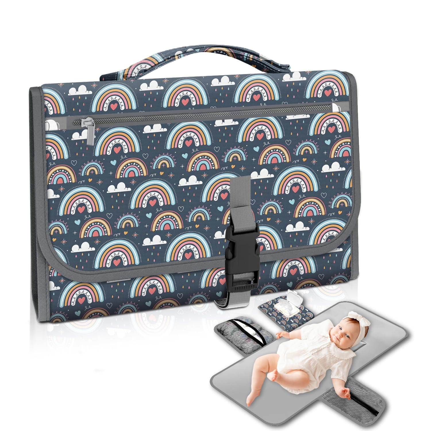 Portable Changing Pads- Black/White Cow Texture Waterproof Foldable ...